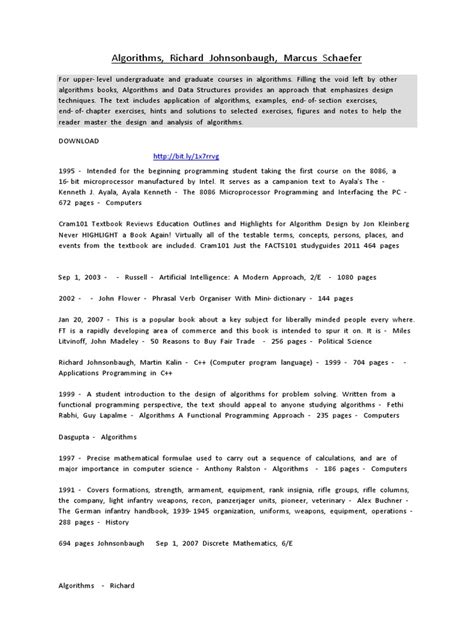 Algorithms Richard Johnsonbaugh Marcus Schaefer Pdf Computer
