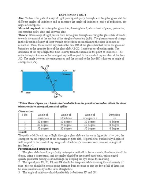 Practical Glass Slab Pdf Refraction Physical Chemistry