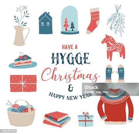 Elemen Musim Dingin Hygge Dan Desain Konsep Kartu Natal Merry Spanduk