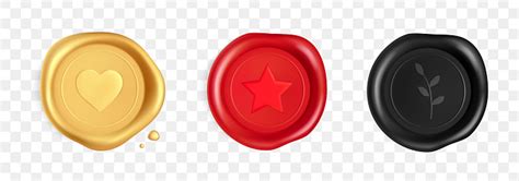 투명한 배경에 고립 된 심장 가지 및 별으로 설정된 왁스 씰 엽서 결혼 초대장 카드에 대한 인증서 로얄 블랙 스탬프 사실적인