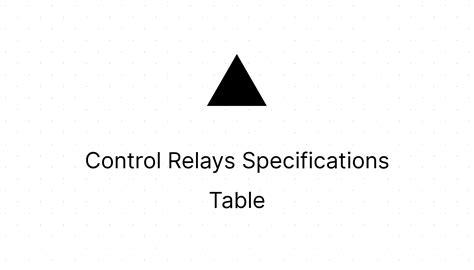Control Relays Specifications Table Eezee