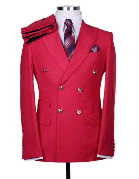 Mens Designer Modern Fit Double Breasted Wool Suit With Gold Buttons I