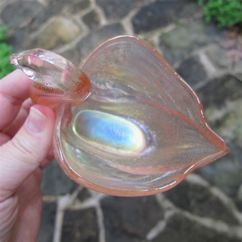 Antique Fenton Pink Carnival Glass Pastel Swan Salt Carnival Glass