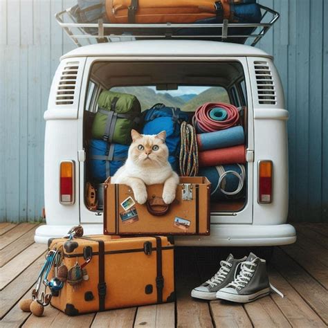 Adventurous Cats Vanlife Premium Ai Generated Image