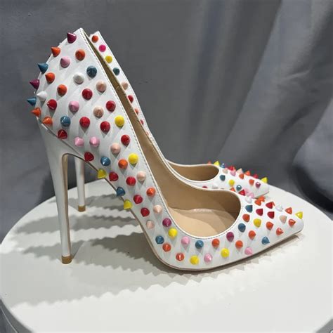 Colorful Spikes Rivets For Women Pumps Point Toe High Heels Customized