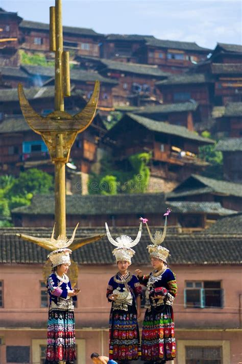 Miao Minority Women Group Traditional Clothes Editorial Stock Image