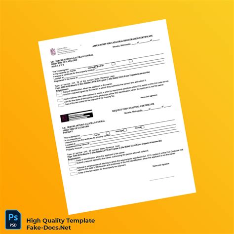 Mexico Cadastral Office Request For Cadastral Registration Certificate Template In Word And Pdf