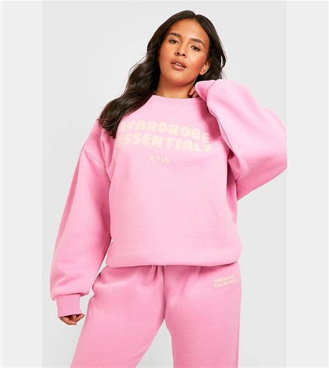 Buy Boohoo Wardrobe Essentials Slogan Sweater Tracksuit In Pink