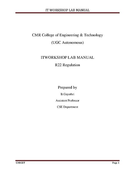 Itws Lab Manual Final 1 Cmr College Of Engineering And Technology Ugc