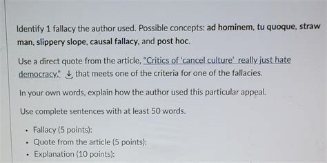 Identify 1 Fallacy The Author Used Possible Chegg Com