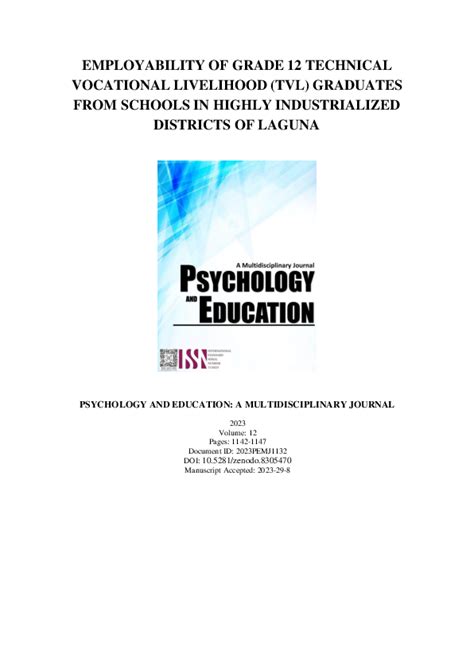 Pdf Employability Of Grade 12 Technical Vocational Livelihood Tvl