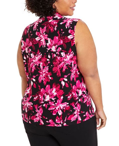 Anne Klein Plus Size Triple Pleat V Neck Sleeveless Top Macys