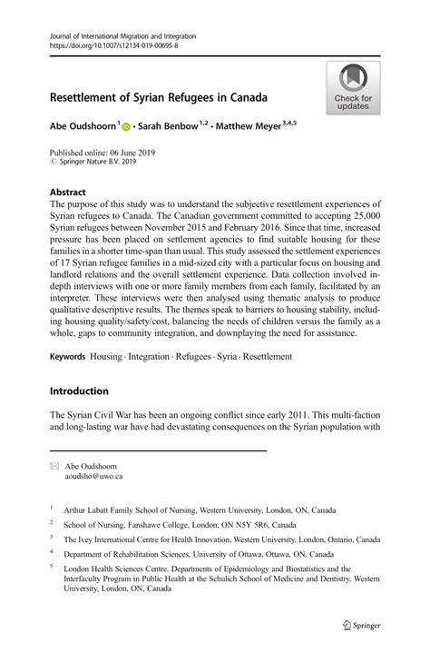 Pdf Resettlement Of Syrian Refugees In Canada
