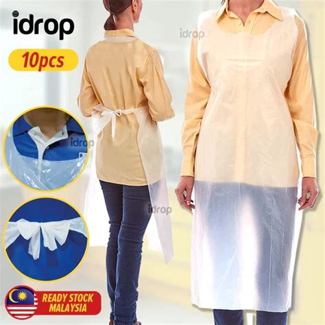 Idropmy 10pcs Disposable Plastic Apron Apron Plastik Pakai Buang