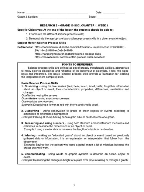 Week 1 2 Scientific Skills Pdf Experiment Observation