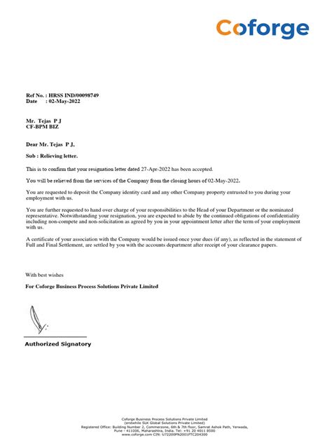 Relieving Letter 00098749 Pdf Finance And Money Management