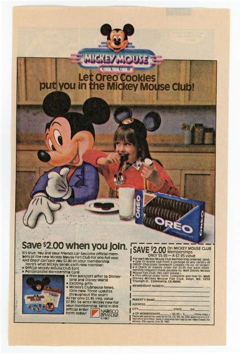 Oreo Cookies Mickey Mouse Club Advertisement Disney And Nabisco Brands 1987 In 2024 Mickey