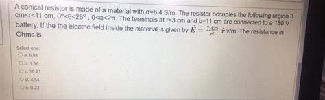 A Conical Resistor Is Made Of A Material With O 8 4