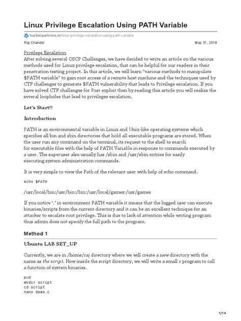 Linux Privilege Escalation Using Path Variable Manipulation Pdf