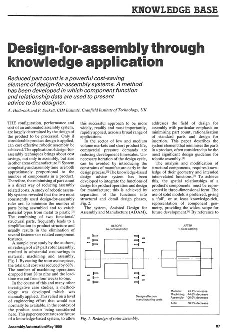 Pdf Design For Assembly Through Knowledge Application