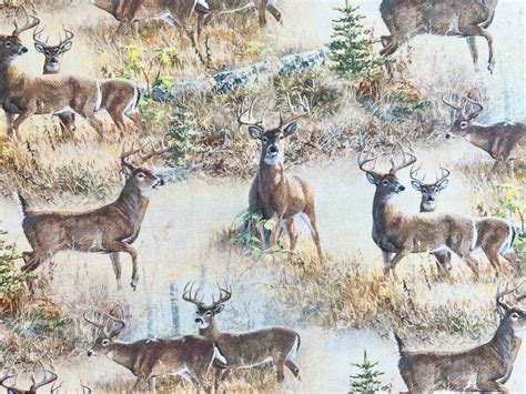 Wild Wings Deer Scenic Fabric 100 Cotton Fabric By The Yard Black C7346 Etsy