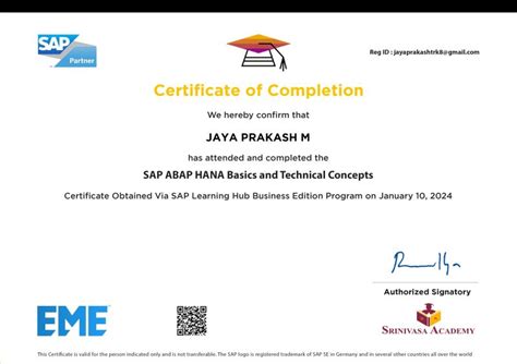 Jaya Prakash M On Linkedin I Completed A Sap Abap Certification Course