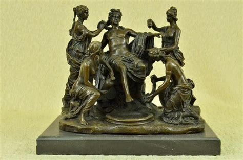 At Auction Original Signed Greek God Pampered By Nude Woman Mythology Bronze Sculpture