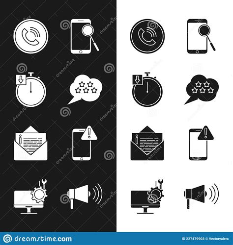 Set Five Stars Rating Review Stopwatch Phone Call Mobile Phone Diagnostics Envelope With