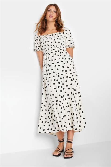 Lts Tall White Polka Dot Puff Sleeve Maxi Dress Long Tall Sally