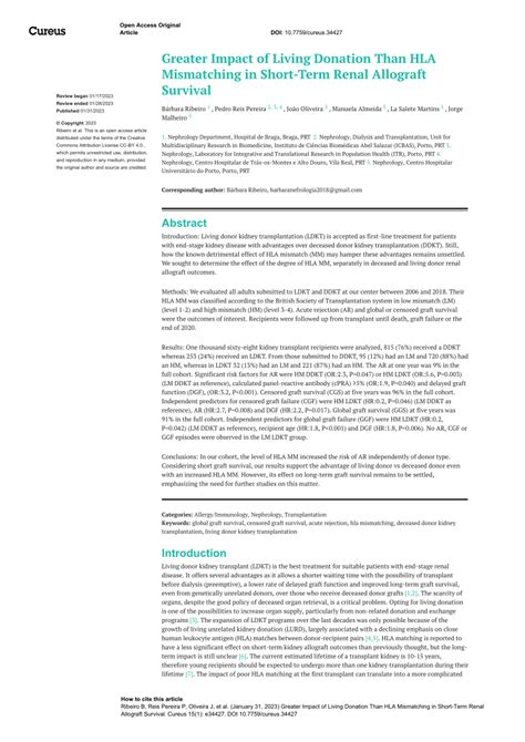 Pdf Greater Impact Of Living Donation Than Hla Mismatching In Short Term Renal Allograft Survival