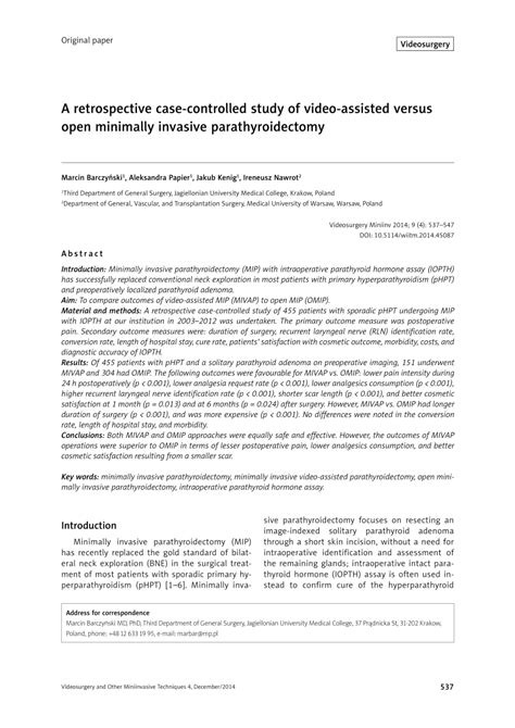 Pdf A Retrospective Case Controlled Study Of Video Assisted Versus