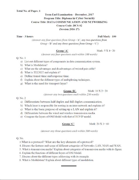 OSPU DCS Data Communication And Networking December Question Paper University Question