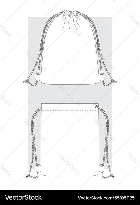 Drawstring Bag Technical Sketch Royalty Free Vector Image