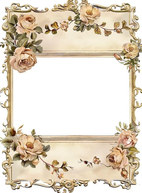 Premium Photo Junk Journal Label Gold Borders And Small Flowers On