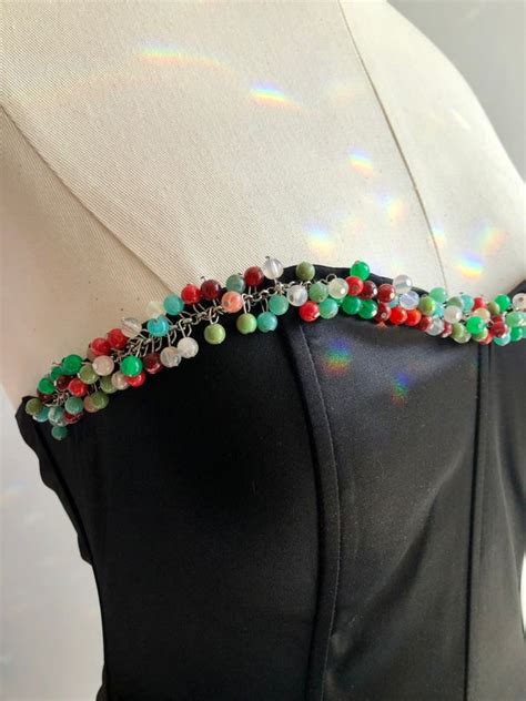 Young Vintage Satin Corset Dress With Beads Size Sm Gem