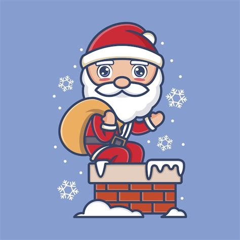 Premium Vector Cute Cartoon Santa Claus On Chimney