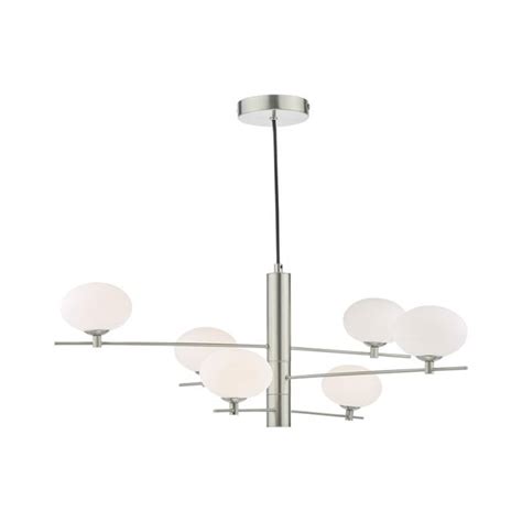 Dar Jasper 6 Arm Ceiling Pendant Light Satin Nickel