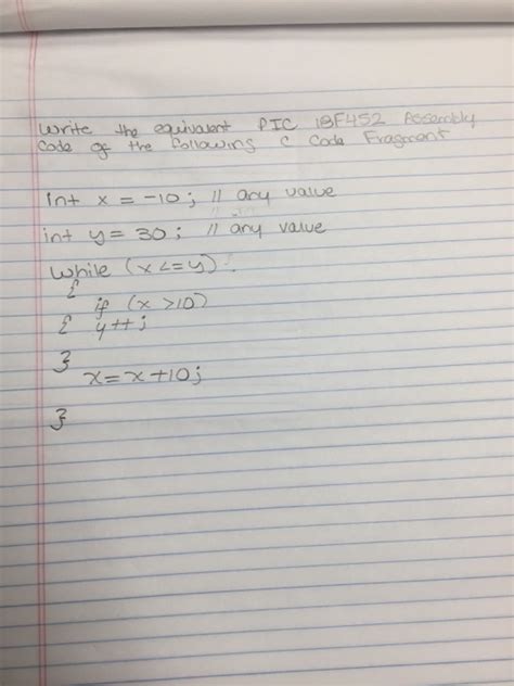 Solved Write The Equivalent Pic 18f452 Assembly Code Of The
