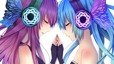 Hatsune Miku Anime Vocaloid Purple Hair Blue Hair Twintails Long