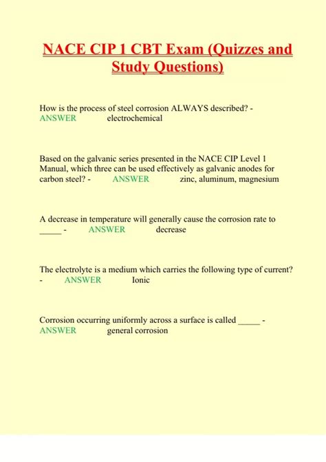 NACE CIP 1 CBT Exam Quizzes And Study Questions NACE CIP I Stuvia US