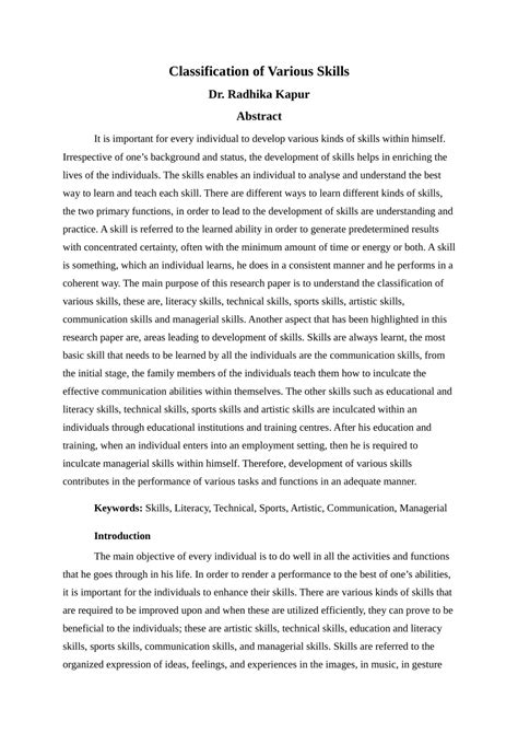 Pdf Classification Of Various Skills