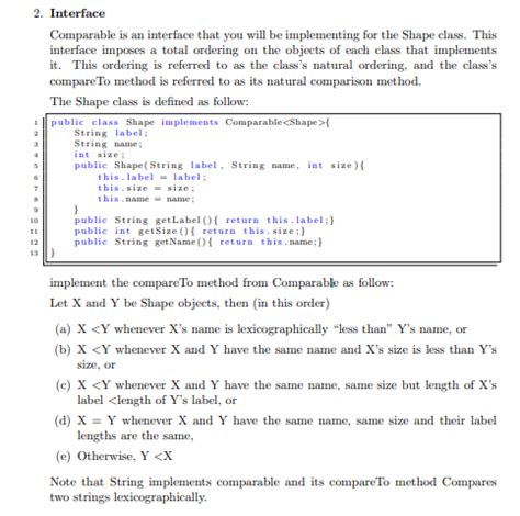 Solved Interface Comparable Is An Interface That You Will Chegg