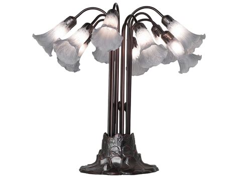Meyda Pond Lily 10 Light Mahogany Bronze Gray Glass Table Lamp With
