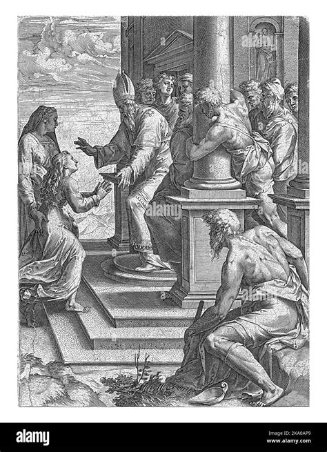 Mary Is Accompanied To The Temple By Her Mother Anna At The Door Of The Temple She Is Met By