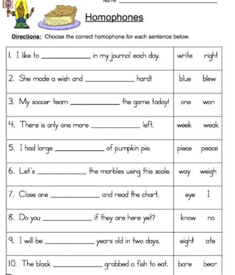 Name Homophones Directions Choose The Correct Studyx