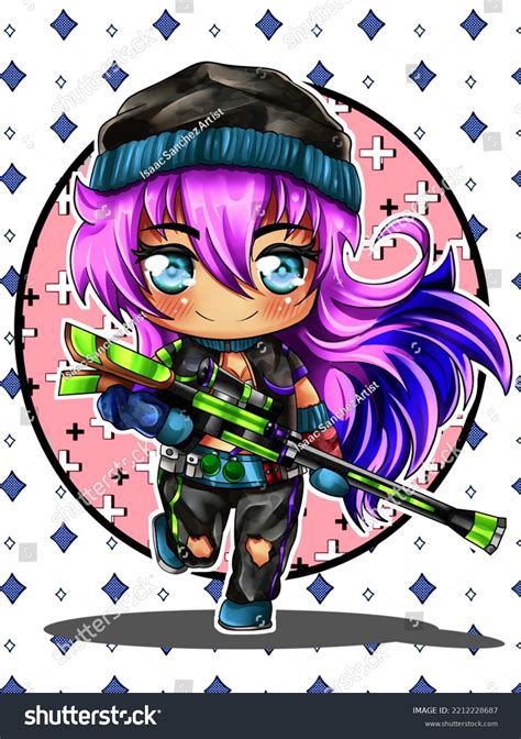 Kawaii Original Character Inspired Sniper Stock Illustration 2212228687