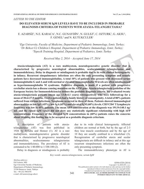 Pdf Do Elevated Serum Igm Levels Have To Be Included In Probable Diagnosis Criteria Of