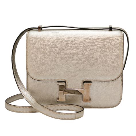 Mini Constance Hermes Cuir Argenté