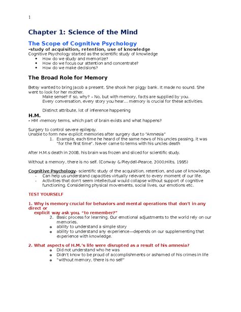 Chapter 1 Science Of The Mind And Cognitive Psychology Studocu