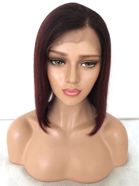 Bob Ombre T1b99j Burgundy Glueless Full Lace Wig 12inch